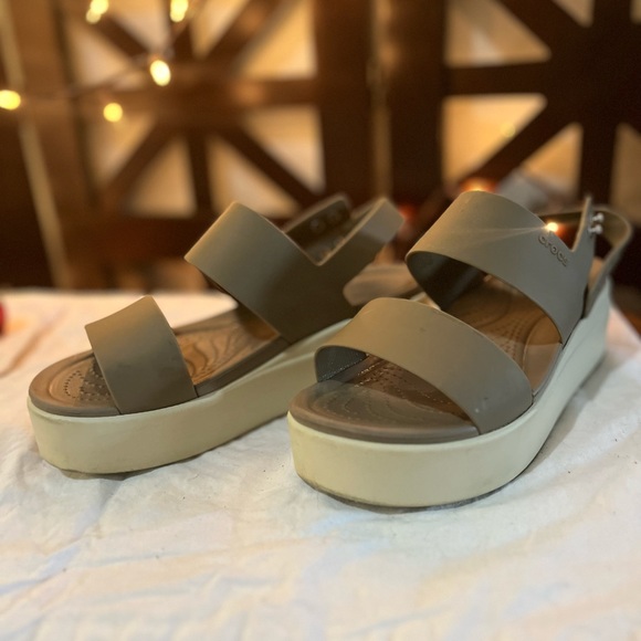 Shoes | Croc Wedges 7w Brown And Cream | Poshmark
